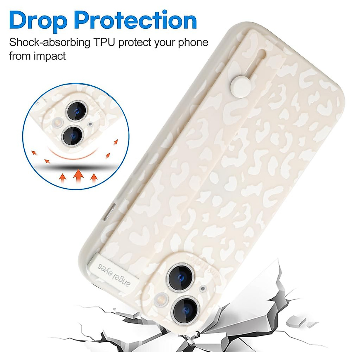 OOK Compatible with iPhone 13 Leopard Print Case with Wrist Strap, White Leopard TPU Shockproof Protection Cover Cheetah Print with Camera Protection for Women Girls, for 6.1inch
