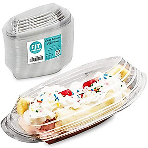 Fit Meal Prep [100 Pack] Banana Split Boat Plate 8oz and 12oz - Clear PET Plastic Disposable Ice Cream Sundae Splits Bowl Tray for Gelato Parlors, Cafes, Parties, Home and Restaurants