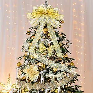 2.5'' Christmas Tree Ribbon Wired, 3 Rolls 30 Yards Gold Christmas Ribbon Mesh Swirl Sheer Glitter Snowflake Organza Ribbon for Christmas Tree Decorations Gift Wrapping, Crafts Garland Xmas Wreath