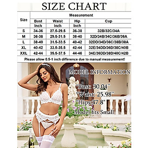 Avidlove Women Garter Lingerie Lace Bra and Panty Set Sexy 3 Piece Lingerie Set with Garter Belt (L, White)