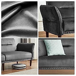 LINSY HOME Futon Sofa Bed, Velvet Sleeper Sofa with Mattress and Frame, Memory Foam Futon Couch for Small Spaces, Living Room, Dark Grey