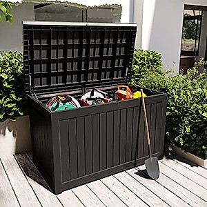 Greesum 230 Gallon Resin Deck Box Large Outdoor Storage for Patio Furniture, Garden Tools, Pool Supplies, Weatherproof and UV Resistant, Lockable, Dark Black