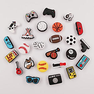 YMHOETS 25 Pieces Sports Shoe Charms for Clogs Pins for Boys Girls Game Controller Basketball Soccer Softball Baseball Shoe Decorations Charms Accessories for Men Women Gifts