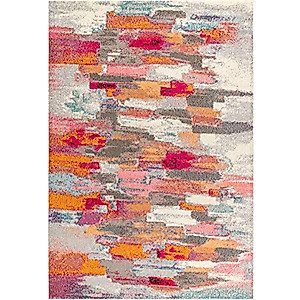 JONATHAN Y Contemporary POP Modern Abstract Brushstroke Cream/Pink 3 ft. x 5 ft. Area-Rug, Bohemian, Easy-Cleaning, for Bedroom, Kitchen, Living Room, Non Shedding (CTP101A-3)