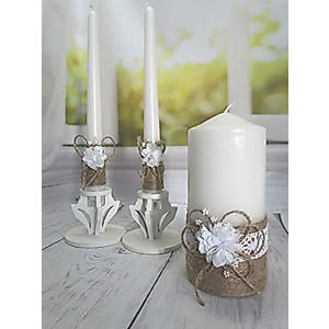 Magik Life Unity Candle Set for Wedding - Wedding décor & Wedding Accessories - Candle Sets - 6 Inch Pillar and 2 10 Inch Tapers - Rustic Unity Candle (Rustic)