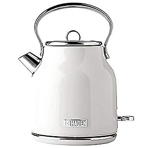 Haden 75012 Heritage 1.7 Liter (7 Cup) Stainless Steel Electric Kettle with Auto Shut-Off and Boil Dry Protection, Ivory