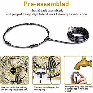 Outdoor Misting Fan Kit for a Cool Patio Breeze,Water Mister Spray for Cooling Outdoor,19.36FT (5.9M) Misting Line + 5 Brass Mist Nozzles + a Brass Adapter(3/4) Fit to Any Outdoor Fan