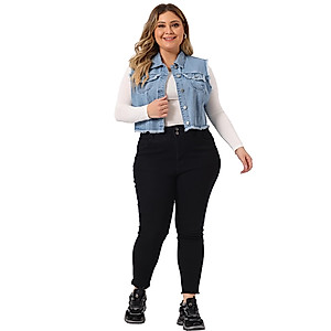 Agnes Orinda Plus Size Denim Jackets for Women Button Down Distressed Sleeveless Jean Vest Jacket 4X Light Blue