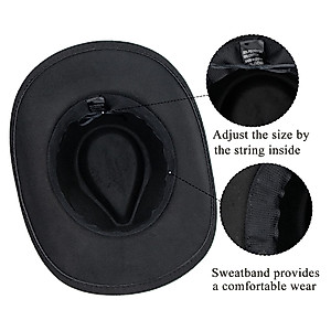 Women & Men Felt Western Cowboy Hat Classic Roll Up Brim Belt Buckle Cowgirl Fedora (M-L)