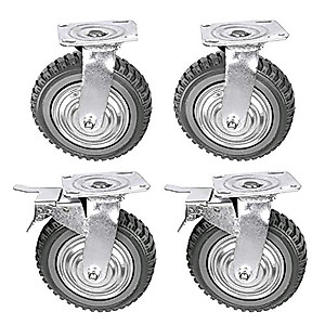8" Heavy Duty Plate Casters 2200lbs Load Capacity Lockable Bearing Caster Wheels with Brakes Industrial Swivel Top Plate Casters Wheels Set of 4 for Cart, Trolleys, Furniture and Workbench