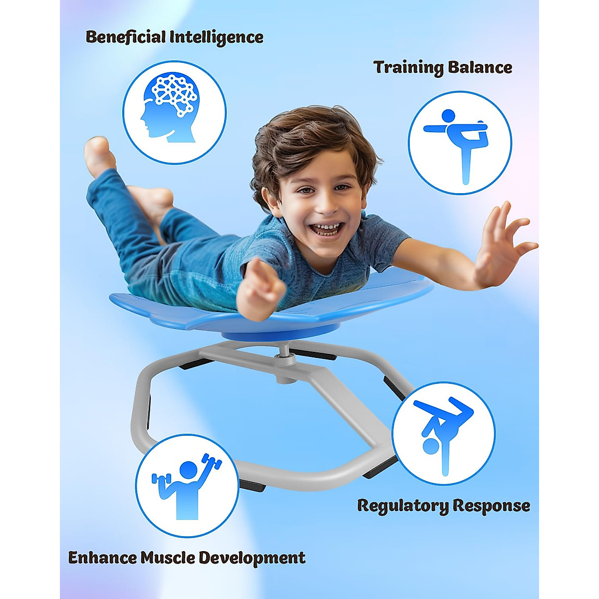 FAHKNS Autism Sensory Spinning Chair, Dark Bule Elephant Kids Swivel Chair for Kids Age 3+, Sit and Spin Sensory Chair for Toddlers Overcoming Social Phobia Non-Slip Metal Base