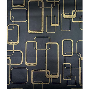 SimpleLife4U Geometric Pattern Shelf Drawer Liner Self-Adhesive Black Countertop Protect Paper for Furniture 17.7 Inch by 9.8 Feet