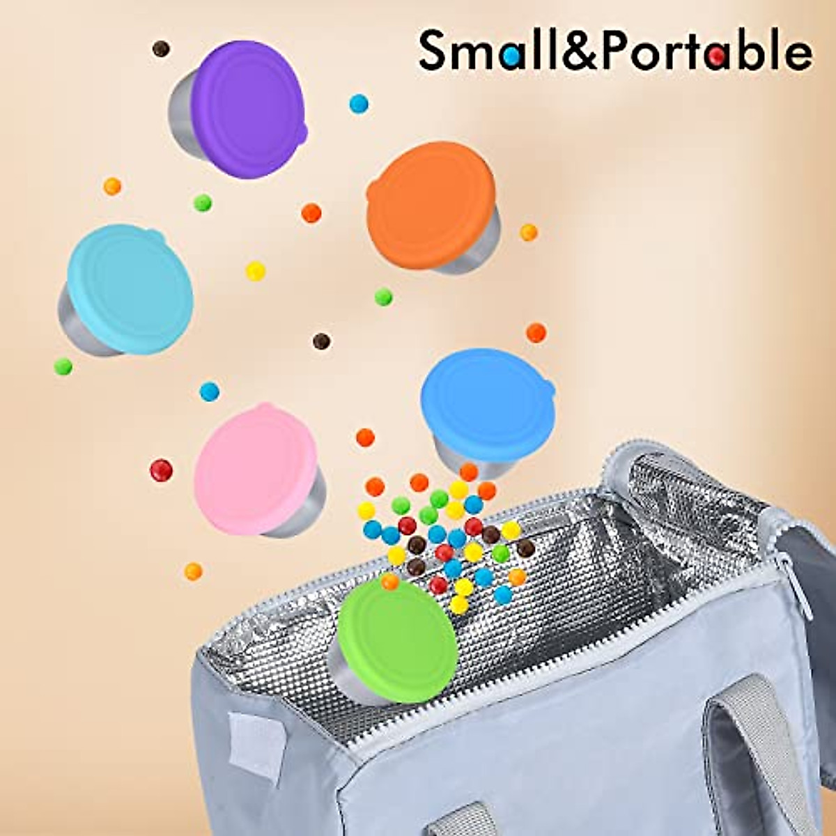 UPTRUST Salad Dressing Containers To Go, 6x2.4oz Dressing Containers for Lunch Box, Stainless Steel Condiment Containers with Lids, Rainbow Color Reusable Small Dipping Sauce Cups Set