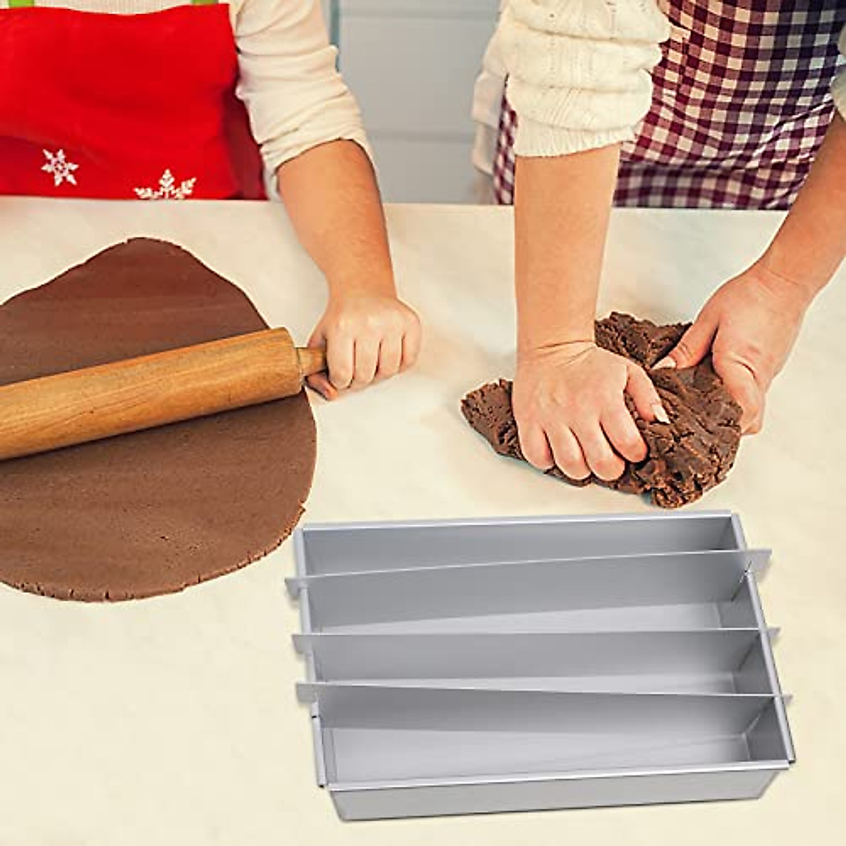 9.8x6.2x1.6in Detachable Rectangular Tin Cake Pan with Cake Cream Spatulas Set, Food-grade Battenberg Cake Mold - Adjustable Non-stick Coating Even Heat Distribution For Making Brownie Bread Cake