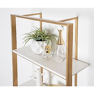Kate and Laurel Kercheval Glam Wall Shelf, 15 x 32, White and Gold, Modern White Bookshelf with Three Tiers for Storage and Display