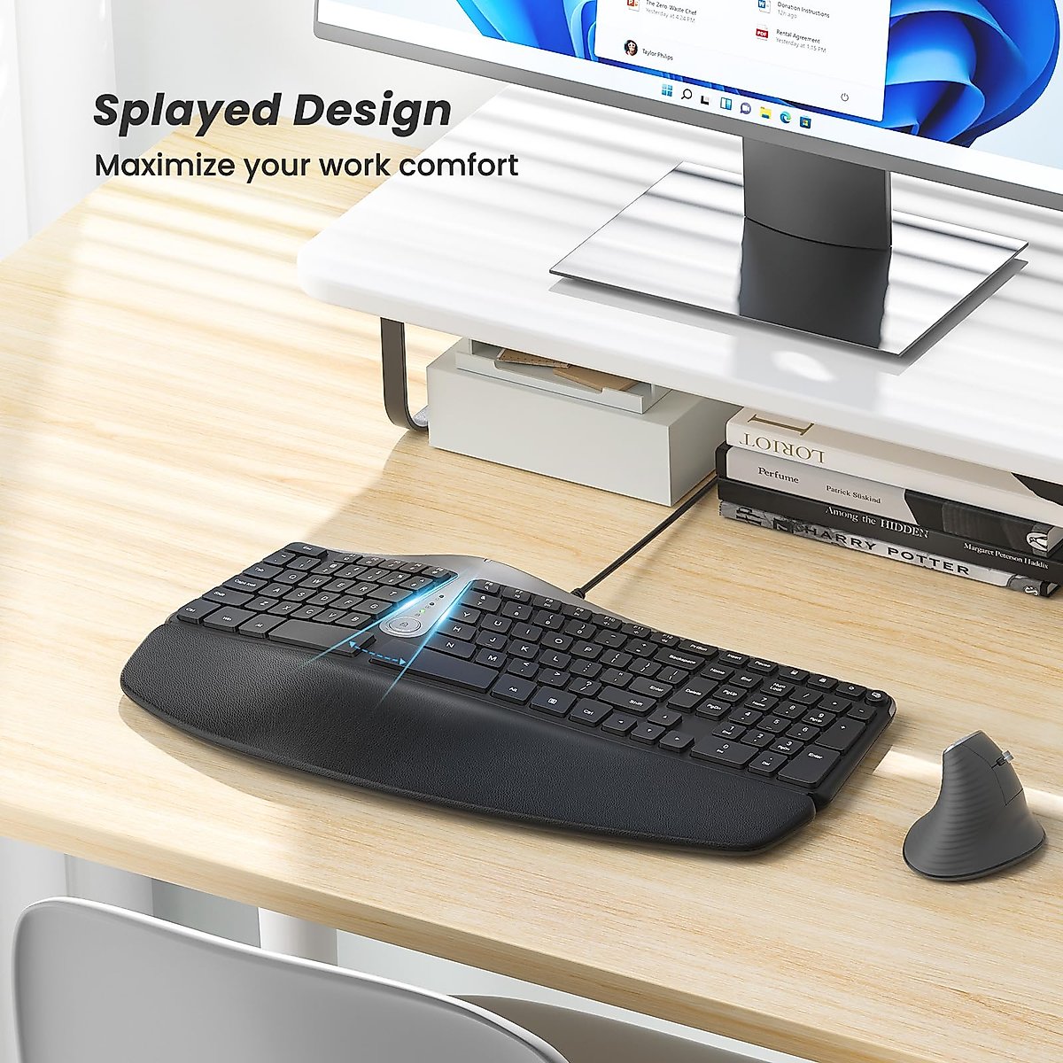 Nulea RT02 Ergonomic Keyboard, Wired Split Keyboard with Pillowed Wrist and Palm Support, Featuring Dual USB Ports, Natural Typing Keyboard for Carpal Tunnel, Compatible with Windows/Mac