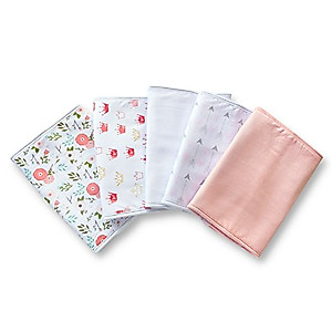 LNGLAT 5-Pack Baby Burp Cloth for Girls, 100% Organic Cotton, Triple Layer, Thick, Soft and Absorbent, Burping Rags for Newborns Baby Shower Set