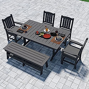 LyuHome Outdoor Long Bench for Dining Table, Dining Bench Indoor Outside Rustic Bench Waterproof Christopher Knight Bench for Front Porch Locker Room Garden (Grey)