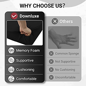 downluxe Waterproof Outdoor Chair Cushions Set of 2, 19" x 19" x 3" Patio Chair Cushion with Non-Slip Ties & Handle, Square Outdoor Cushion for Patio Furniture with Removable Cover, Black