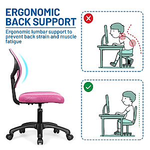 POWERSTONE Small Desk Chair Home Office Chair Armless Adjustable Swivel Ergonomic Office Computer Mesh Chair Low Back Task Chair for Small Spaces Pink