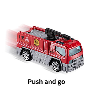 TEMI Diecast Emergency Fire Rescue Vehicle Toy Set w/Play Mat, Truck Carrier,Ambulance, Alloy Metal Fighting Car for 3 4 5 6 Years Old Toddlers Kids Boys and Girls