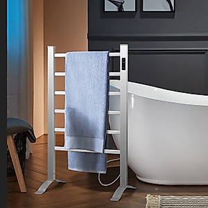Tangkula Towel Warmer, Freestanding & Wall Mounting 6 Bars Heated Towel Rack w/Timer, LED Display, Overheat Protection & Constant Temperature Control, Aluminum Towel Drying Shelf for Bathroom