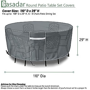 Patio Furniture Covers, Waterproof Outdoor Furniture Cover, 110" Dia x 28" H, 500D Tough Round Patio Table Covers, All Weather Protection Large Covers for Patio Furniture Set -Grey