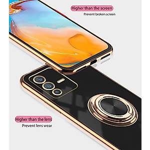 Compatible with vivo V23 Case Silicone Shockproof vivo V23 Phone Cases for Women Anti-Scratch Cute TPU Protective Case with Ring (vivo V23, Black)