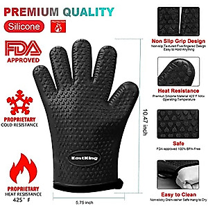 EastKing Smoker Accessories Set-Grilling Oven Gloves,BBQ Claws,Meat Thermometer and Silicone Brush BBQ Set for Cooking Barbecue Baking (Black)