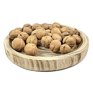 Round Serving Tray Carving Decor Solid Wood Tray Wooden Fruit Snack Plate Candle Holder Tray Natural Handmade Bowl 11.7"
