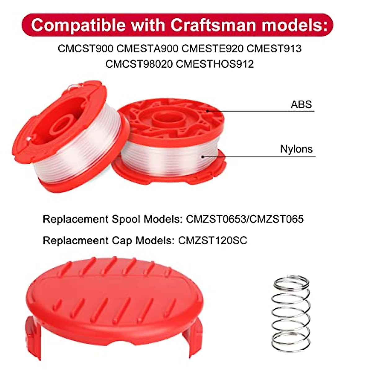 Kaberalty CMZST0653 CMZST065 String Trimmer Spool Line 30Ft 0.065" Compatible with Craftsman String Trimmer CMCST900 CMESTA900 CMESTE920 CMZST98020 CMCST915 CMEST913 Cap Model CMZST120SC (4+1+1)