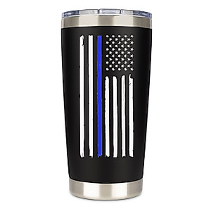 JENVIO Thin Blue Line Police Tumbler | Stainless Steel Travel Mug Including 2 Lids 2 Straws Gift Box for Coffee Cup | Correctional for Him | Cops Officer Valentine's Day Gift