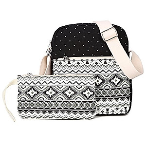 Goldwheat Canvas Print Backpack Cute Teen Backpacks for Girls School Bag with Lunch Bag