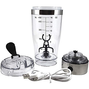 Electric Protein Shaker, Blender Bottle for gym or preworkout, Shaker Water Bottle with Action-Rod Wire Mixer, drink mixer, Shaker Bottles for Protein Mixes With Storage 16oz (black)