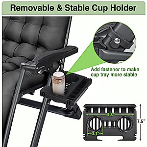 Slendor Oversized Zero Gravity Chair 29In,Gravity Recliner Chair for Indoor Outdoor,XL Padded Patio Lounge Chair with Headrest, Upgrade Aluminum Alloy Lock, Cup Holder,Support 500lbs,Black