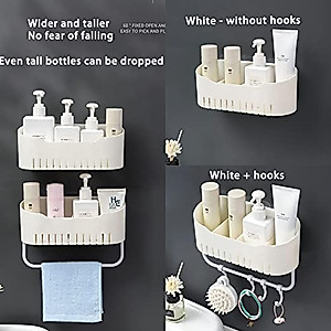 Bathroom Shower Basket Wall Mounted Shower Caddy Shelf with Hooks, No Drilling Removable Bathroom Shelf Organizer for Shampoo, Body Wash, Conditioner, Plastic Shower Rack for Kitchen & Bathroom