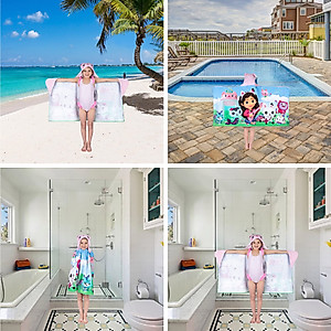 DreamWorks Gabby's Dollhouse Bath/Pool/Beach Soft Cotton Terry Hooded Towel Wrap, 24 in x 50 in, By Franco Kids