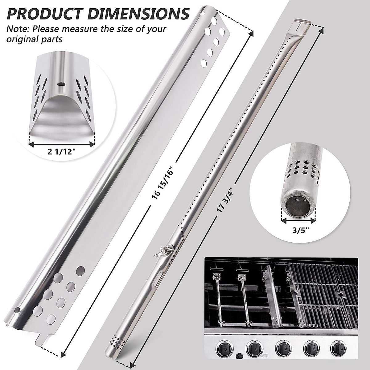 Criditpid Grill Replacement Parts for Charbroil Performance 2 Burner 463625217, 463625219, 463673519, 463673517, Grill Burner, Heat Tent Plate Shield, Carryover Tube.