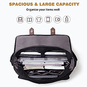 Celvetch Laptop Messenger Bag - PU Leather Briefcase for Men Canvas Shoulder Bag Computer Bag for Work Travel College - Black