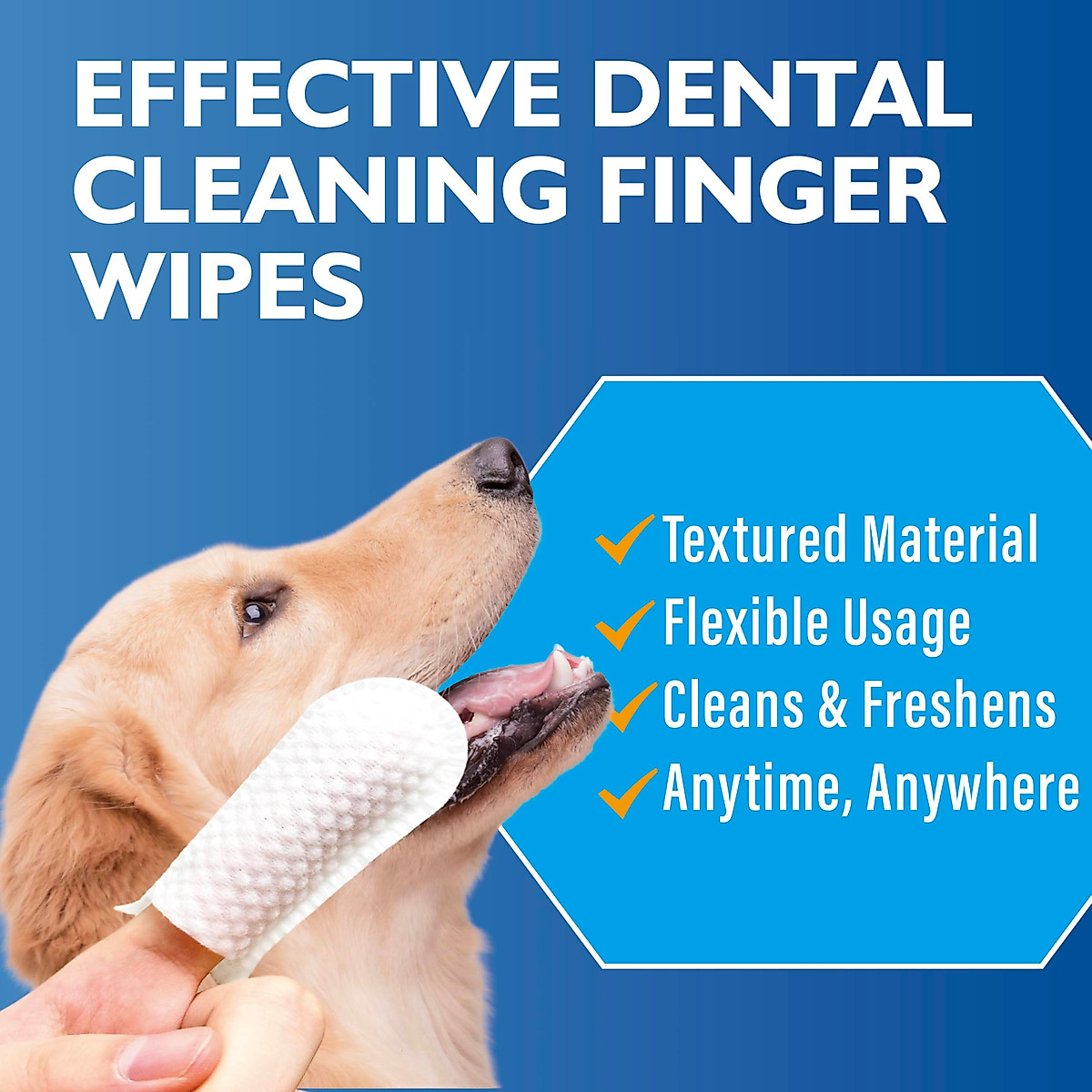 JIEWEISHI PET Teeth Cleaning Wipes for Dogs & Cats, Reduces Plaque & Freshens Breath, No-Rinse Dog Finger Toothbrush, Disposable Gentle Cleaning & Gum Care Pet Wipes, 50 Counts