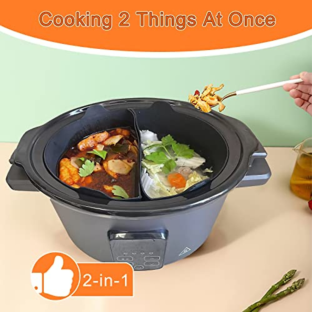 KSUYICA Crock Pot Divider Insert Silicone, Slow Cooker Dividers Silicone Liners Fit 6-8 Qt Crockpots, Reusable BPA Free Leakproof crock pot liner Accessories Cooking Liner for Most Slow Cooker (Black)