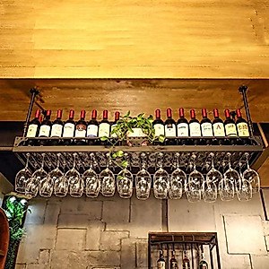 Retro Industrial Style Wine Rack Iron Art Storage Red Wine Glass Holder Household Suspension Decoration J115, PIBM, Black, 60x35cm