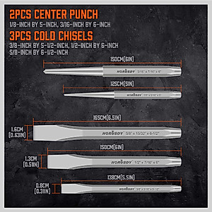 HORUSDY 16-Piece Punch and Chisel Set, Including Taper Punch, Cold Chisels, Pin Punch, Center Punch