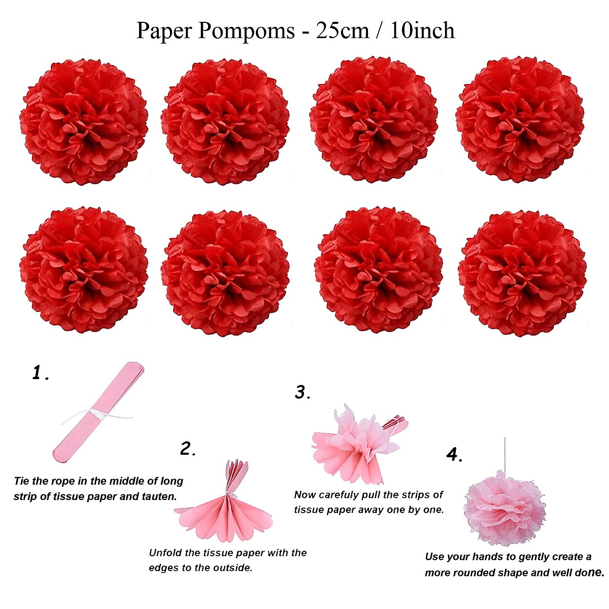 ZERODECO Party Decoration, 21 Pcs Red Hanging Paper Fans Pom Poms Flowers, Garlands String and Triangle Bunting Flags for Birthday Parties Baby Showers Wedding