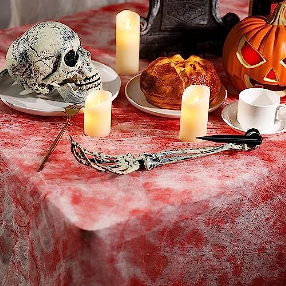 400" x 85" Halloween Creepy Cloth - Large Size Halloween Spooky Fabric Cloth - Scary Gauze Blood Creepy Cloth for Haunted House Halloween Party Yard Wall Doorway Outdoors Decoration (red)
