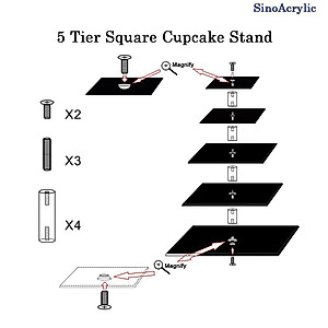 SinoAcrylic Cupcake Stand - 5 Tiers Square Cupcake Tower - Tiered Serving Dessert Cake Holder - Unique Black Exquisite Plate - Perfect for Wedding, Birthday, Party, Baby Shower and Christmas