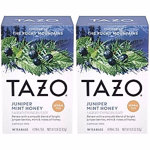 Tazo Herbal Juniper Mint Honey Tea 16 Count. Herbal tea bags. Caffeine Free. 2 Pack.