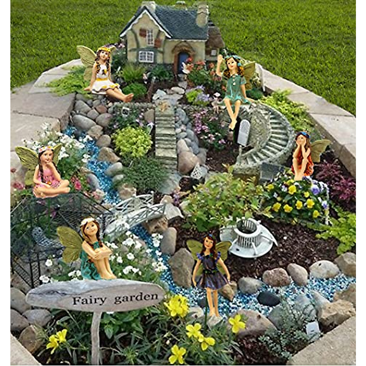 SisBroo Fairy Garden Accessories Outdoor Indoor, 6pcs Miniature Fairies Figurines for Pot Plants and Mini Garden Lawn Decorations