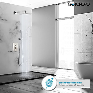 gotonovo 10" Rain Shower System Brushed Nickel Luxury High Pressure Shower Head Bathroom Shower Faucet Set Hand Held Spray Rough-in Valve and Shower Trim Included