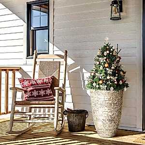 KOL 2-Pack 21in. Tall Plastic Planter - Large Round Tapered Plant Pots with Textured Finish - Beige Imitation Stone Looking Flower Pots for Indoor & Outdoor Plants - Lightweight and Durable